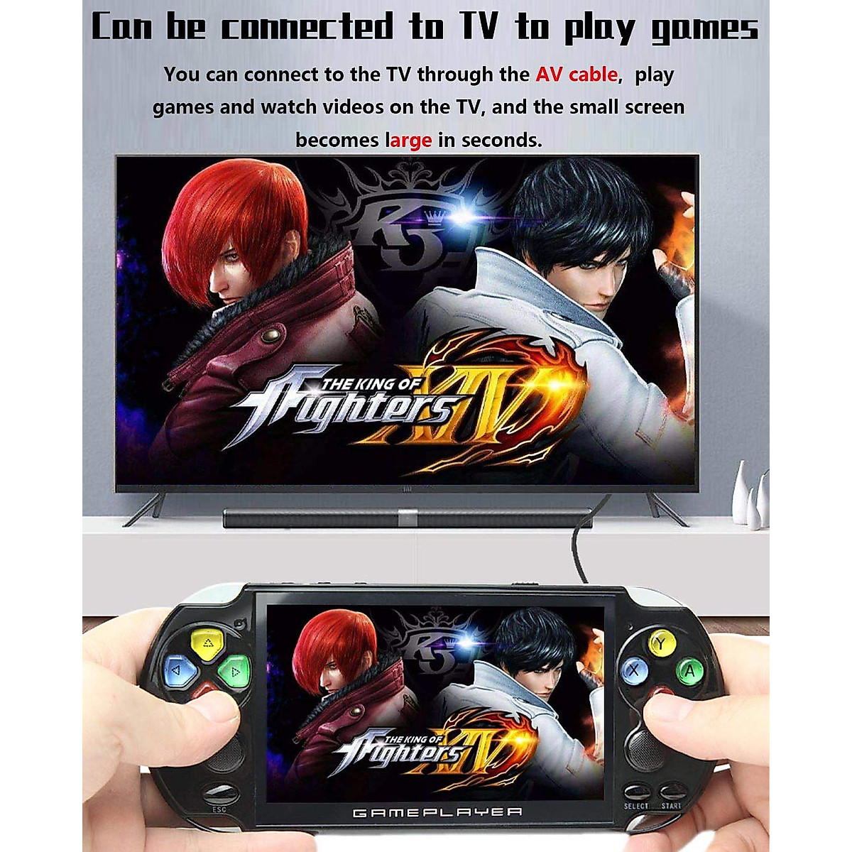 CZT 5.1-inch multi-function video game console color crystal buttons built-in 9600 games MP3MP4 lithium battery game archive AV OUT DV/DC hand-held gaming device (Black)