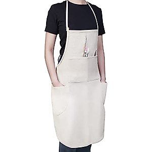conda Adjustable Professional Bib Apron 100% Cotton Canvas With 3 Pockets for Women Men Adults, Waterproof, Natural 31inch (1pcs pack)