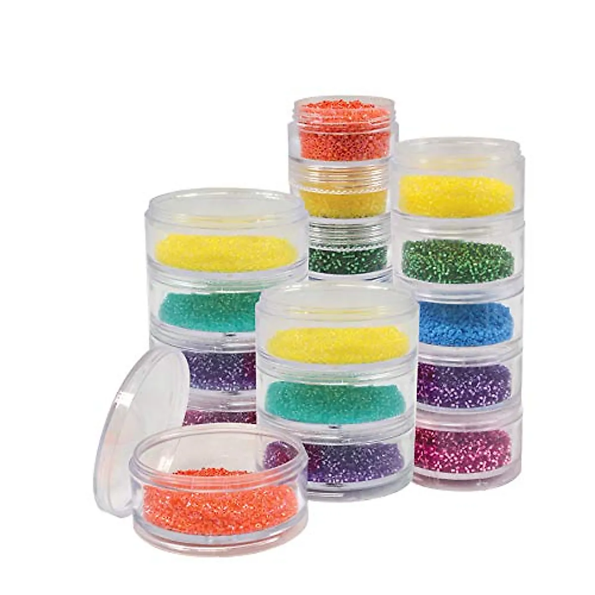 The Beadsmith – Stack Jar 4-Piece Assortment – 2 x 4 Stack, 1 x 5 Stack, 1 x 6 Stack, Pill containers, Empty Pot Jars, refillable Cosmetic containers, Small Plastic Organizers