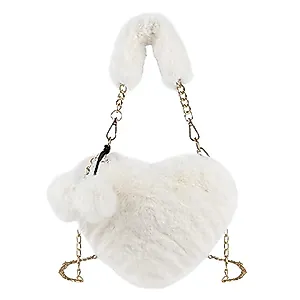 SUKUTU Faux Fur Purse Women's Heart Shaped Evening Handbags Small Cute Phone Crossbody Bag Clutches for Girls
