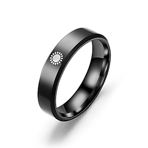 Customized Engagement Wedding Ring Matching Rings for Couples Sun and Moon Ring Promise Couple Ring Personalized Band Sets for Him and Her Stainless Steel High Polished Comfort Fit Black (1)