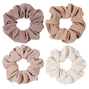 Ivyu Scrunchie, Big Cotton Scrunchies for Women's and Girls, Brown Service, 4 Count, for All Hair Types, No Crease or Damage
