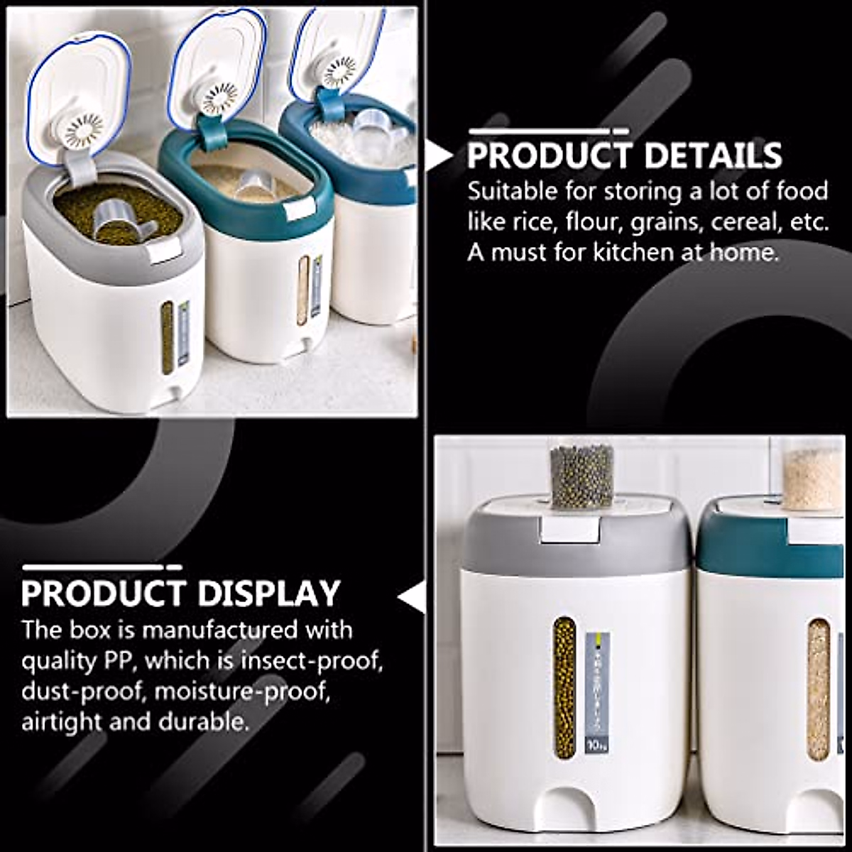 Tofficu Rice Container Flour Dispenser 10KG Grain Rice Storage Bin Flour Storage Container Storage Box Plastic Sugar Storage Container Pet Food Storage Boxes Rice Container Flour Container