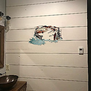 Outdoor Deer Statues HUNTING & TROUT FISHING SCENE METAL WALL ART Solar Yard Gnome