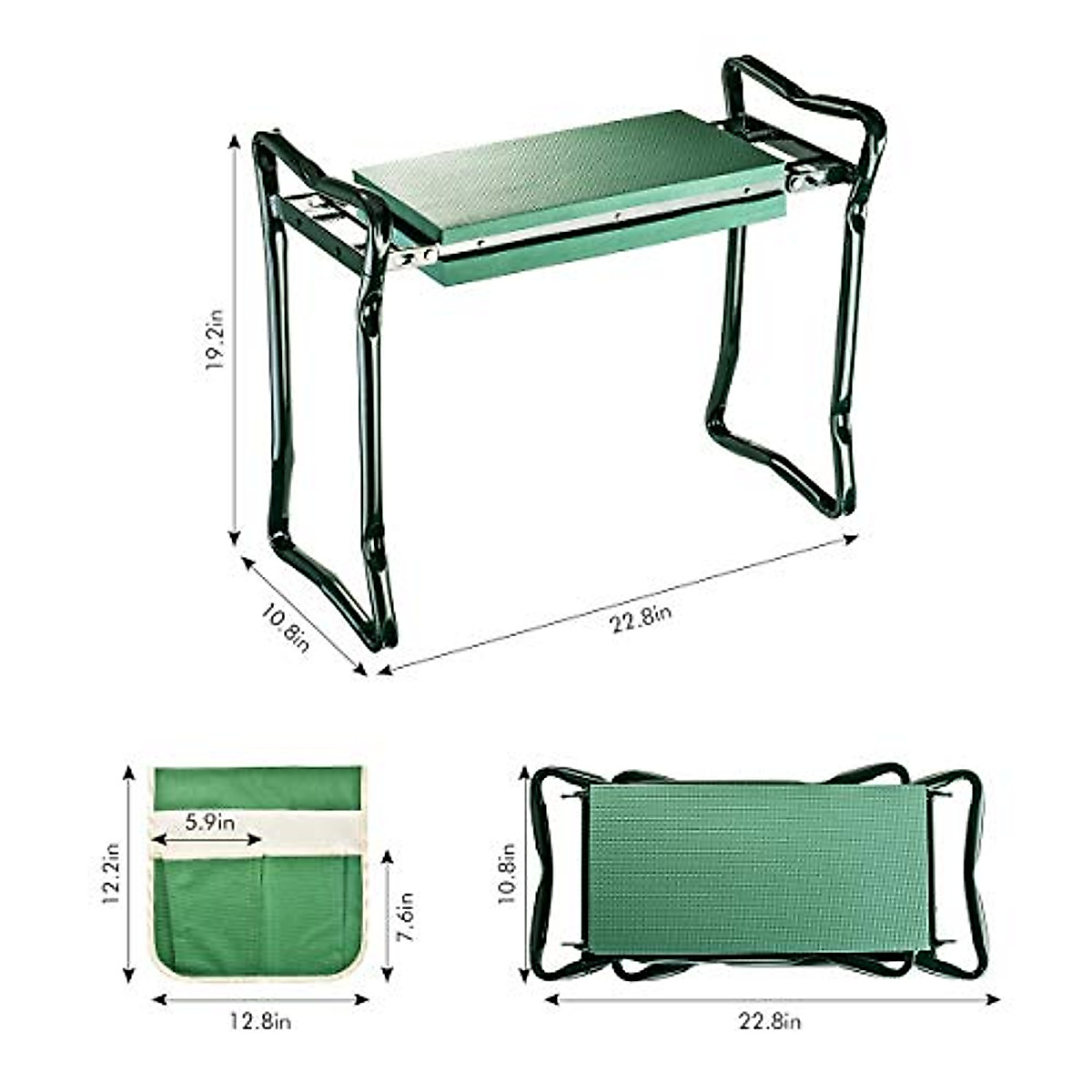 Garden Kneeler And Seat With 2 Bonus Tool Pouches - Portable Garden Bench EVA Foam Pad With Kneeling Pad for Gardening - Sturdy, Lightweight And Practical - Protect Knees And Clothes When Gardening