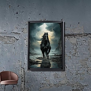 Majestic Black Stallion Galloping In The Clouds, Black Horse On Salt Flats, Canvas Print, Black Horse Print, Black Horse Wall Art, Canvas Prints, Art Decor