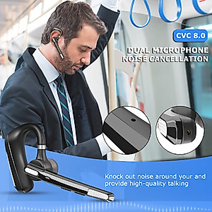 Bluetooth Headset CVC8.0 Dual-Mic Active Noise Cancelling Wireless Bluetooth Earpiece V5.1 Bluetooth Headphones 16 Hrs HD Talktime Hands-Free Earphones for Trucker/Business/Office/Driving (Black)