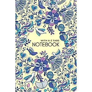 Notebook with A-Z Tabs: 4x6 Lined-Journal Organizer Mini with Alphabetical Section Printed | Fantasy Flower Bird Design Yellow
