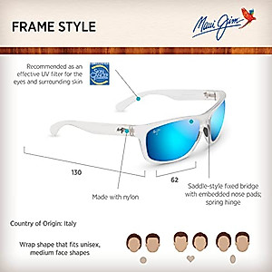 Maui Jim Men's and Women's Tumbleland Polarized Wrap Sunglasses, Matte Crystal/Blue Hawaii, Medium