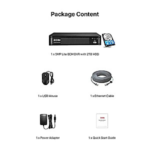 ZOSI H.265+ 5MP Lite 8 Channel CCTV DVR Recorder with Hard Drive 2TB, Remote Access, Motion Alert Push, Hybrid Capability 4-in-1(Analog/AHD/TVI/CVI) Full 1080p HD Surveillance DVR for Security Camera