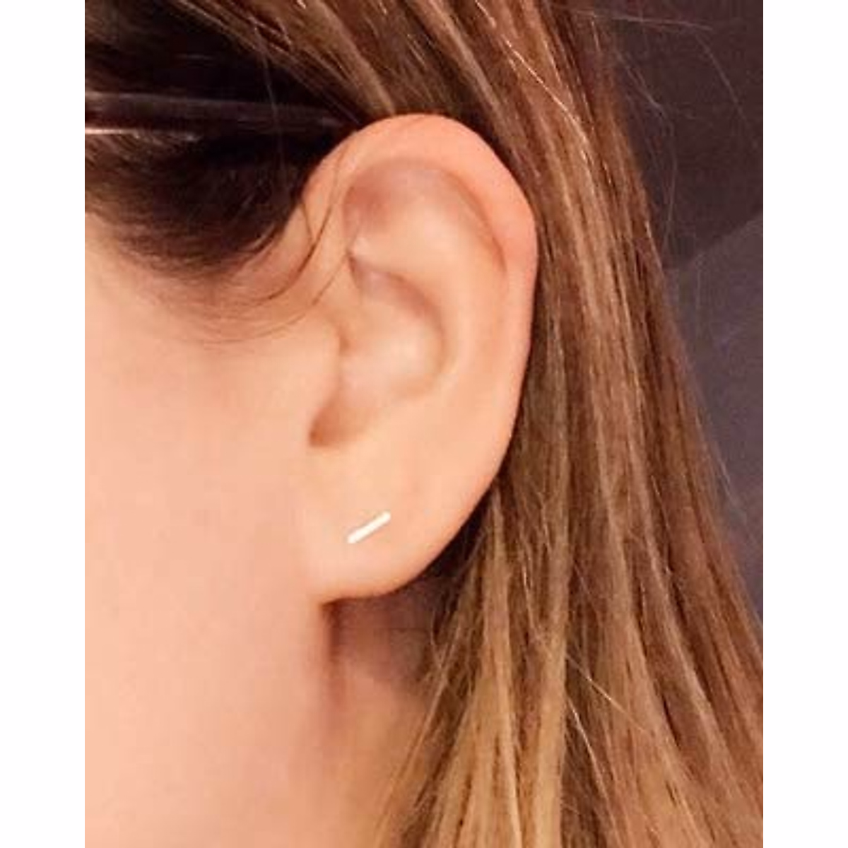 Minimalist 14k Gold Tiny Stud Bar Earrings Polished Solid Gold Bar Line Stick Studs (white-gold)