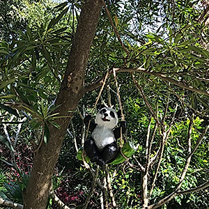 Goods247 Cute Black and White Panda Swing on Bamboo Creative Statue as Garden Decoration