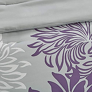 Madison Park Essentials Maible Cozy Bed in A Bag Comforter with Complete Cotton Sheet Set - Floral Medallion Damask Design, All Season Cover, Decorative Pillow, Queen(90"x90"), Floral Purple 9 Piece