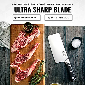 Cutluxe Cleaver Knife - 7" Meat Cleaver, Butcher Knife for Meat Cutting – Razor Sharp German Steel Blade – Full Tang Ergonomic Handle Design – Artisan Series