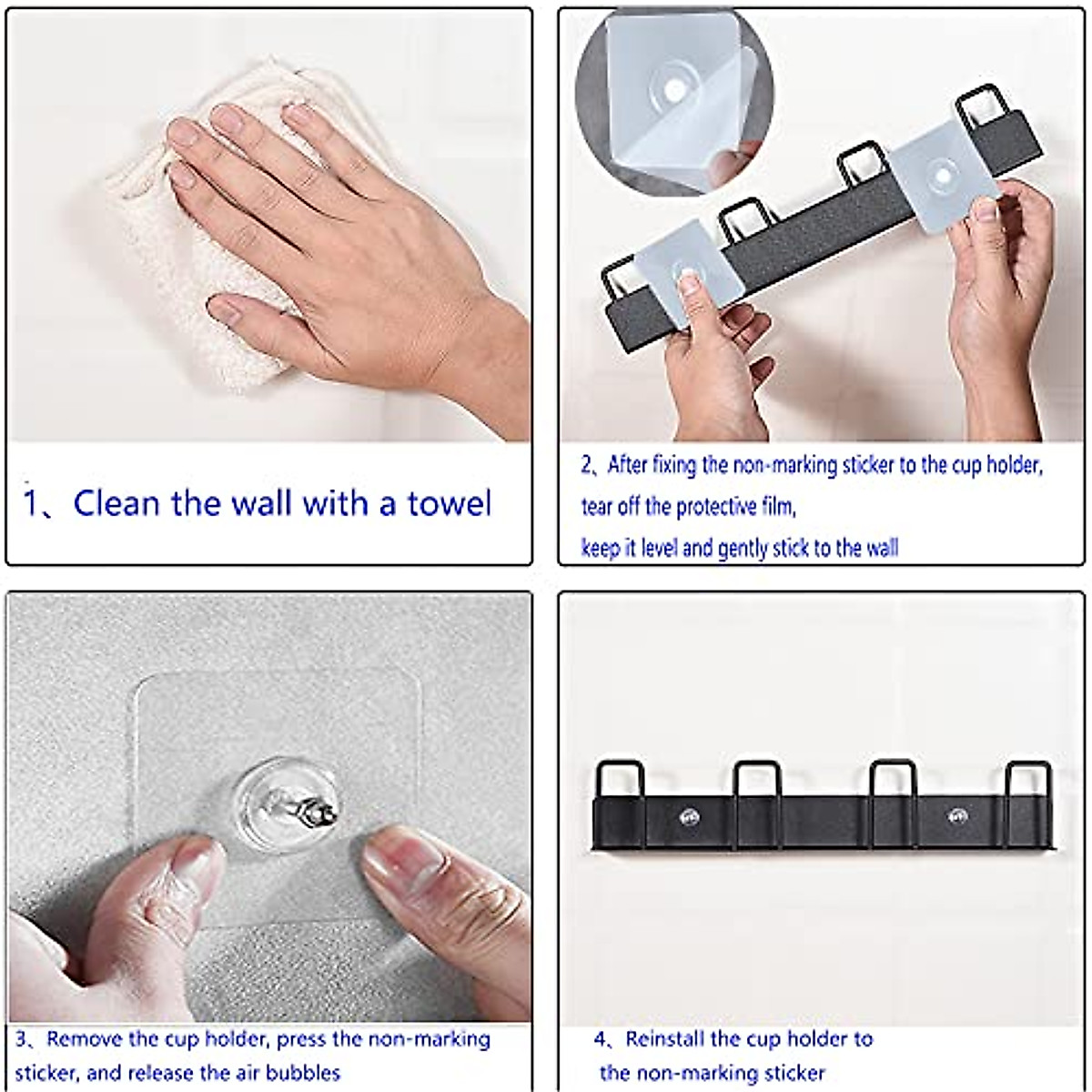 2pcs Mug Hooks Wall-Mounted Mug Holder,BAIEUEJO Coffee Cups Holder Hanger no Drilling,Mug Rack Hooks with 4 Cup Holders,Cups Storage Hooks ​for Kitchen, Living Room, Office(Black)