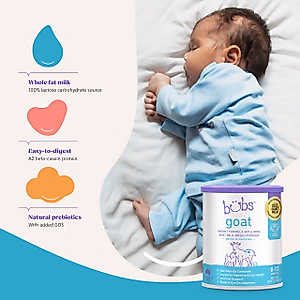 Bubs Whole Goat Milk Formula with Iron, Goat Milk-Based Powder, for Infants 0-12 Months, Made with Non-GMO Goat Milk, 20 oz