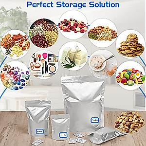 Mylar Bags for Food Storage,120 Pack Mylar Bags with 300cc Oxygen Absorbers, Extra Thick Reusable Ziplock Bag (10"x14", 6"x9",3.5"x5") (120)