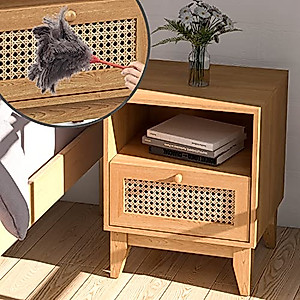 TOLEAD Nightstand Set of 2, Rattan Nightstand with Drawer & Open Shelf, Boho Accent End Table Side Table Bedside Tables with Solid Wood Feet for Bedroom, Living Room