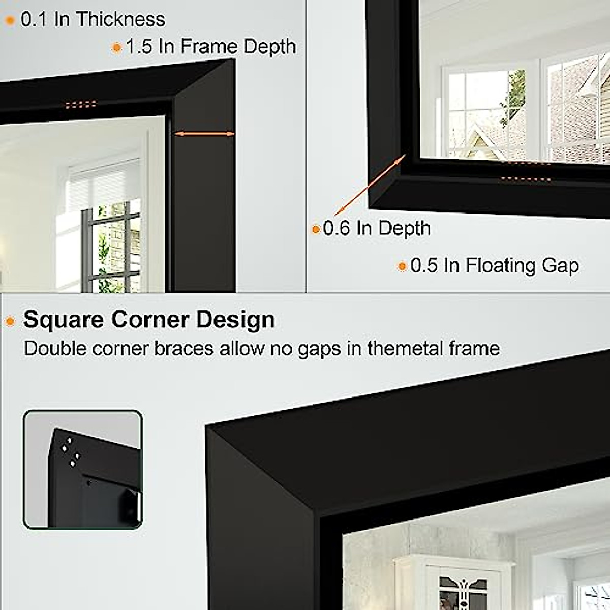 Black Metal Framed Bathroom Mirror: 65 x 22 Inch Bathroom Vanity Mirror for Over Sink - Modern Farmhouse Rectangular Wall Mirror Hangs Horizontal or Vertical Shatterproof