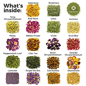 Dried Flowers and Herbs for Soap Making - 18 Varieties Rose Buds Jasmine Lavender Dry Flower Petals - Lip Gloss Witchcraft Supplies Resin Jewelry Essential Oils for Candle Crafts Nail Art Bath Bombs