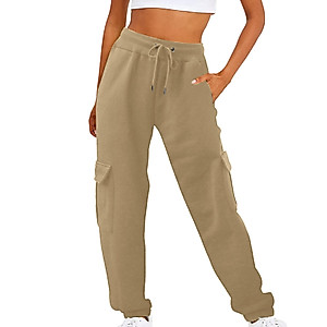 Today 2023 Sweatpants Women Cargo Sweatpants for Women 2023 Winter Joggers Soft Waisted Athletic Pants Drawstring Casual Warm Trousers with Pockets Coffee 3X