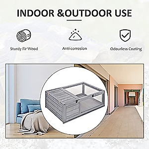 PawHut Wooden Tortoise House Indoor Turtle Habitat Enclosure Outdoor Reptile Cage for Lizards, Geckos, Gray