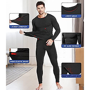 TEEPIRE Mens Thermal Underwear Set with Lightweight Ultra Soft Fleece Lined,Long John Set, Skiing Base Layer (Medium) Black