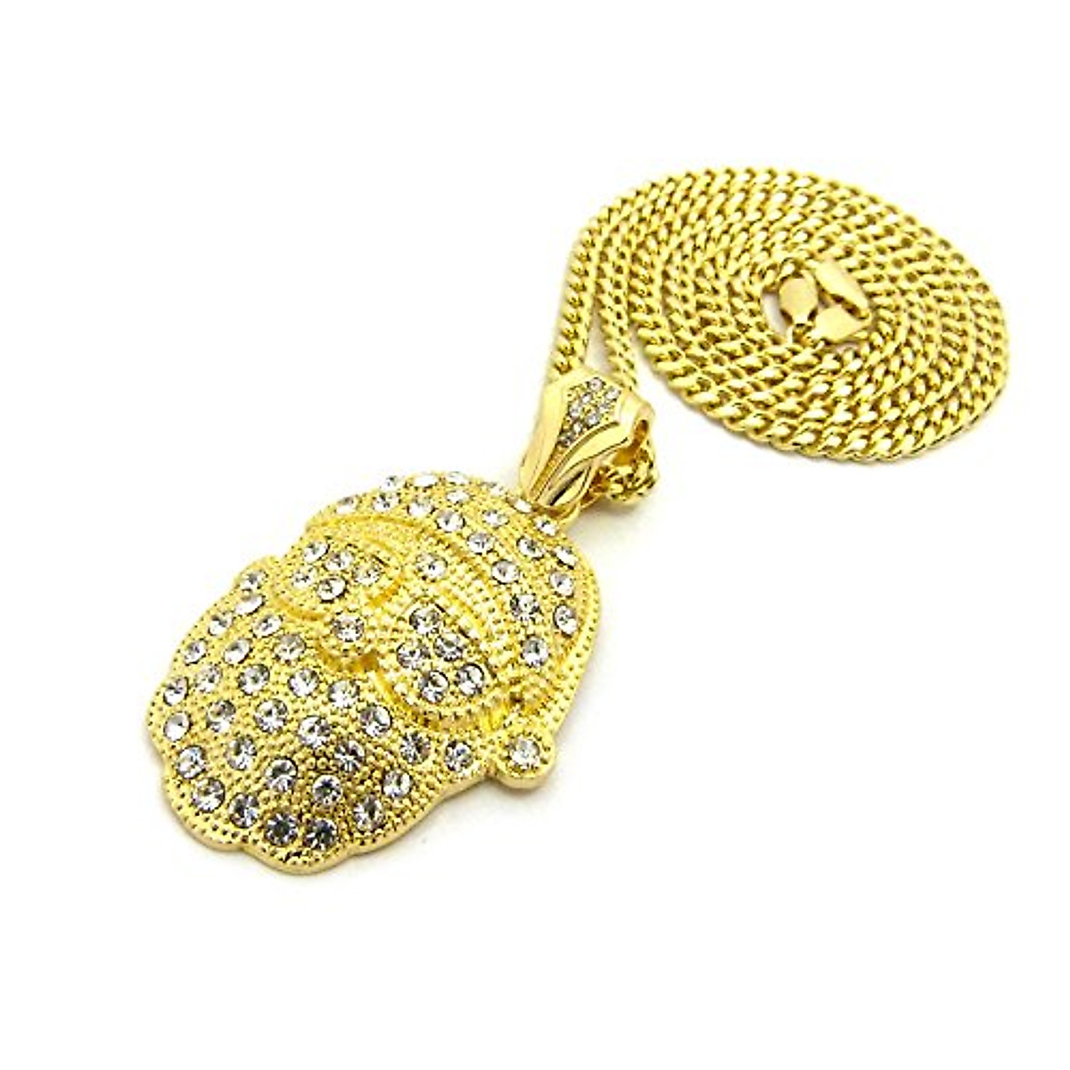 Fashion 21 Iced Out Santa Face Inspired Pendant 18", 20",24" Various Chain Necklace in Gold Color Plated (3mm 20" Cuban Chain)