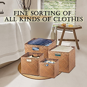 Ululusky Seagrass Basket Storage 10.5"x10.5" - 4 Pack Nesting Storage Baskets for Shelves,Wicker Woven Cube Storage Basket for Shelf 11.5"x11.5",Bedroom, Living Room,Laundry,Pantry,Shelves