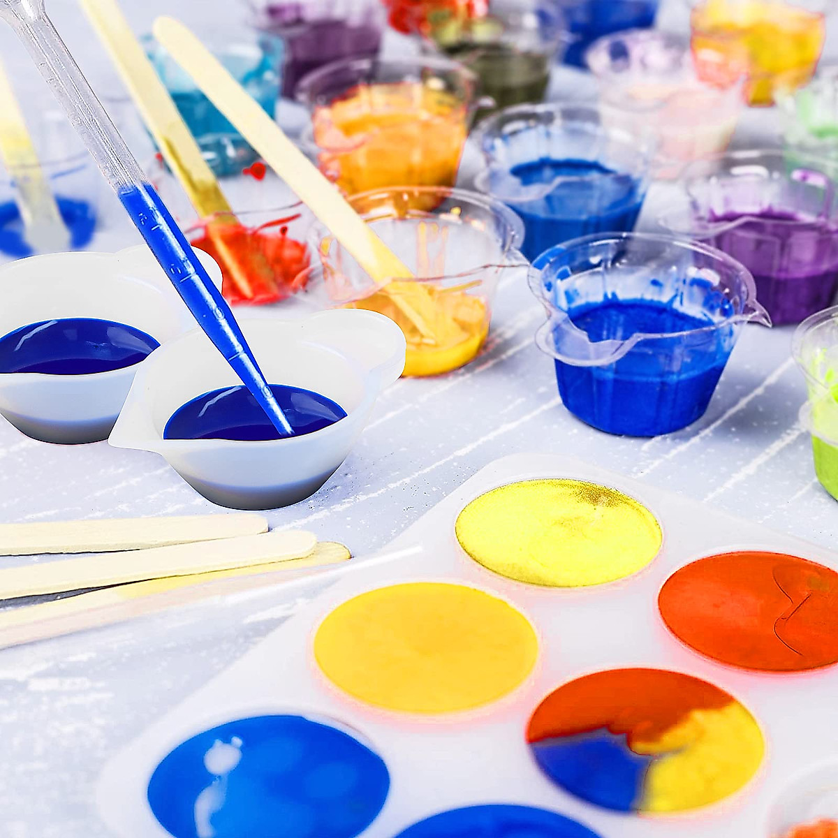 Silicone Measuring Cups for Epoxy Resin,JANCHUN Resin Supplies with 250&100ml Silicone Cups,Silicone Hard Stir Sticks,Epoxy Mixer,Color Cups,Mixing Tools for Resin,Molds,Jewelry Making, Easy to Clean