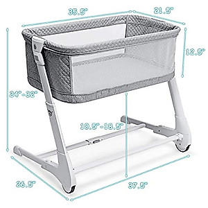 BABY JOY Baby Bassinet, Bedside Sleeper w/Wheels, Mattress & Cover, Straps, Mesh, 100lbs Weight Capacity, 8 Height Adjustable for Bed Sofa, Lightweight Bedside Bassinet for Baby Newborn Infant, Gray