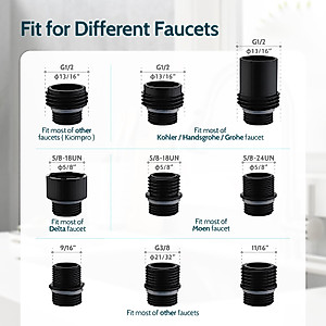 Kicimpro Antirust Pull Down Kitchen Faucet Head Replacement parts, 3 Functions Kitchen Faucet Sprayer Head Replacement for Moen, Delta, Kohler, Brushed Nickel Kitchen Sink Faucet Head with 9 Adapters