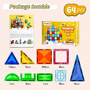 TOKBLOK 64Pcs Clear Diamond Magnetic Tiles - STEM Educational Building Blocks Toys for 3-6 Year Old Boys & Girls | Ideal for Toddler Early Development (Starter Set)
