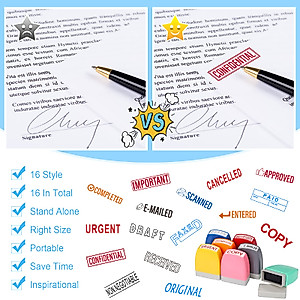 Crtiin 16 Pcs Office Stamp Set Message Self Inking Rubber Stamp Set for Office Stamps Completed Faxed Scanned Stamps for Office Message Supplies (Mixed Colors)