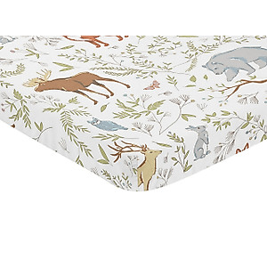 Sweet Jojo Designs Animal Print Baby Boy or Girl Unisex Fitted Mini Portable Crib Sheet for Woodland Toile Collection - for Mini Crib or Pack and Play ONLY