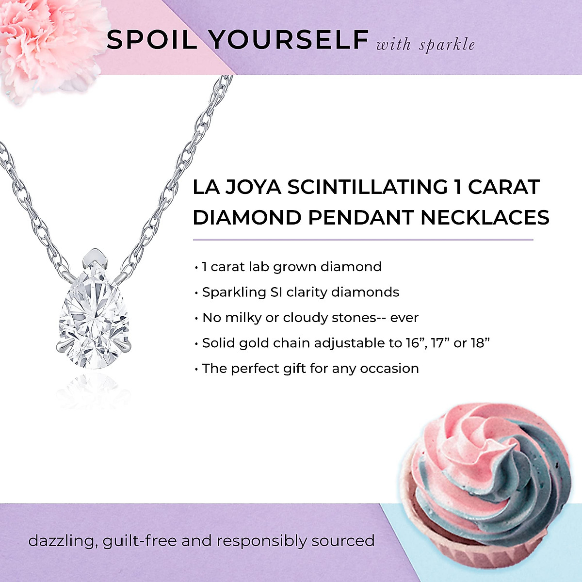 Pear Shaped Solitaire Diamond Necklace | Real 14K White Gold GH VS SI Floating 1CT Lab Created Diamond Pendant Necklace for Women | Ideal Gift for Ladies