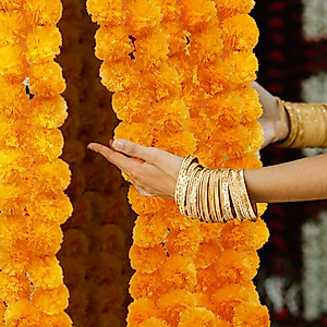 CRFNI 10 Pcs - 5 feet Marigold Garland for Diwali Party Indian Weddings Decorations (light orange)
