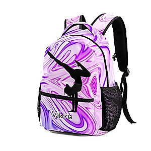 zaaprintblanket Personalized Gymnastics Purple Art Tie Dyed with Text Name Bookbag Waterproof Backpack for Boys Girl Gift