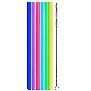 ALINK 6 Silicone Smoothie Straws + 6 Extra Wide Boba Tea Straws