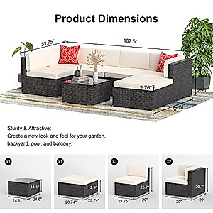 GOJOOASIS Outdoor Furniture Patio Sets Sectional Sofa Set Wicker Couch with Cushion (7pcs Patio Furniture Set, Beige)