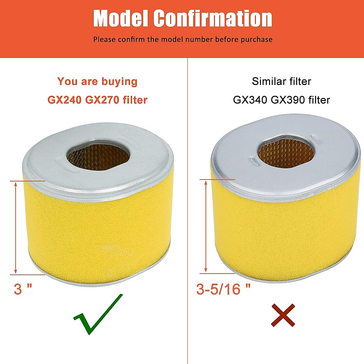 HIPA GX270 GX240 Air Filter for Honda GX 270 GX 240 8HP 9HP Engine Air Filter Plus Foam Pre Filter 17210-ZE2-822 17210-ZE2-505 17210-ZE2-515 Lawn Mower Tiller Parts