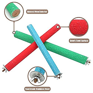3Pcs Bird Perchs Bird Stand Toy and 1Pcs Bird Rope Perches, Wood Parrot Stand Platform Colorful Sand Paw Grinding Stick Cage Accessories Exercise Toys for Cockatiel Conure Budgies Parakeet (Wood+Rope)
