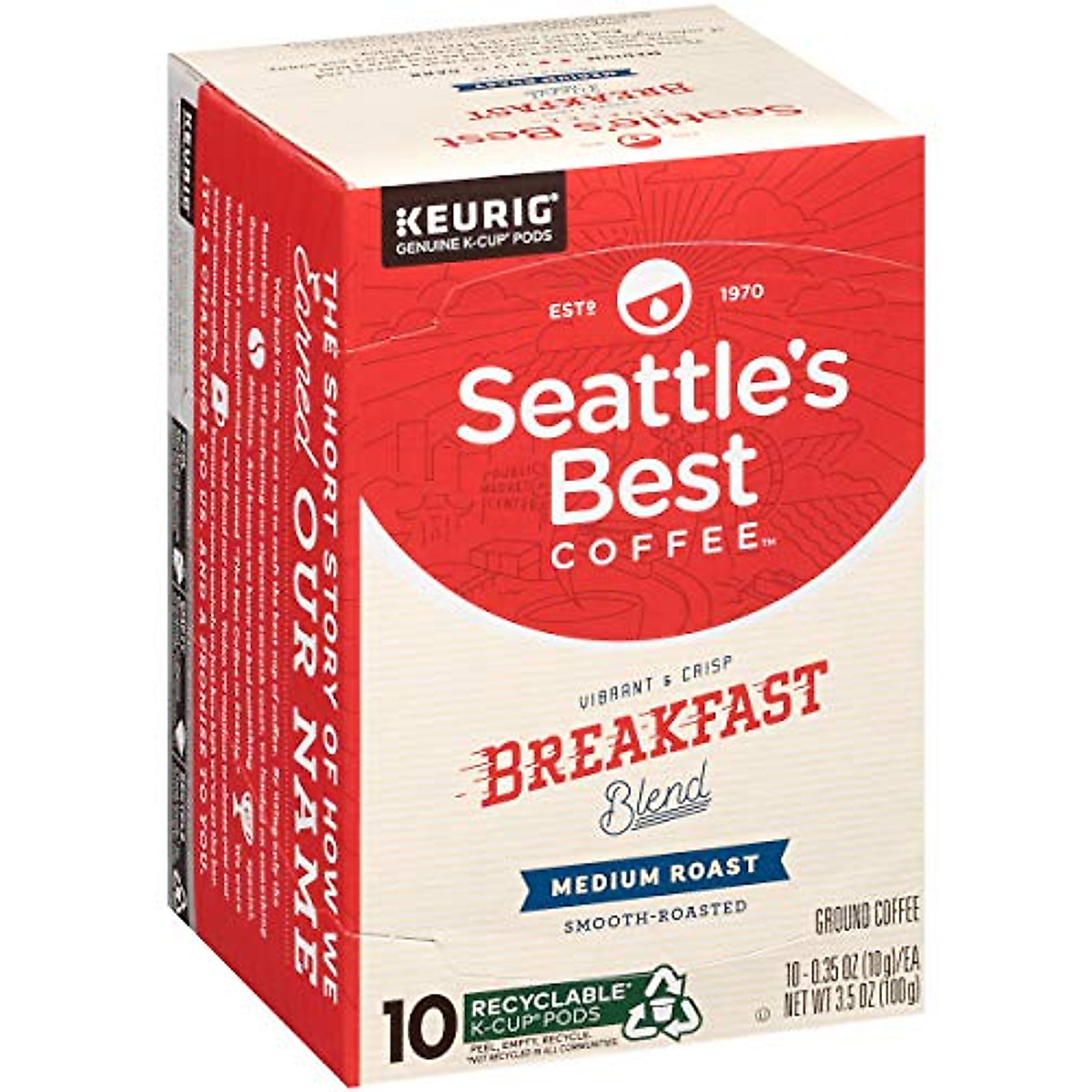 Seattle’s Best Coffee K-Cup Pods, Breakfast Blend, Medium Roast Smooth-Roasted Ground Coffee, 10 CT K- Cups/Box (Pack of 1 Box)