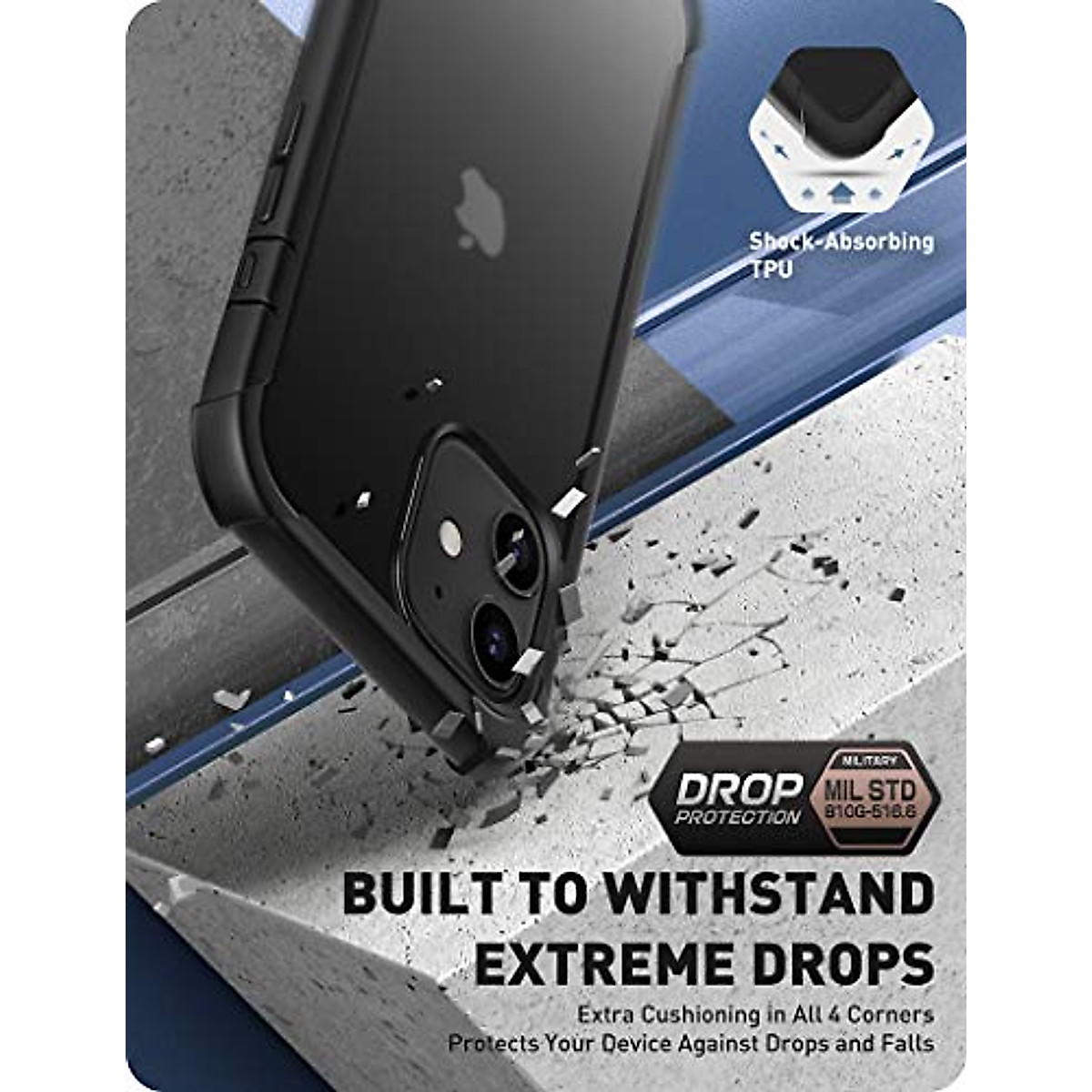Clayco Forza Series Case for iPhone 12/12 Pro 6.1 inch (2020 Release), Built-in Screen Protector, Dual Layer Rugged Cover with Full-Body Soft TPU Bumper (Black)