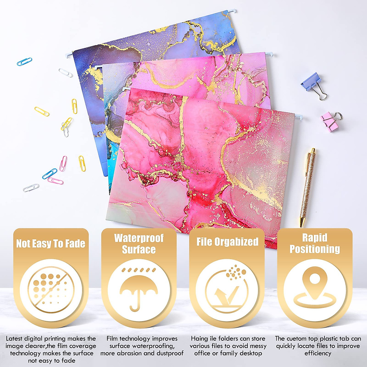 36 Pack Extra Capacity Hanging File Folders Hang Folders Letter Size Expandable Filing Folders Heavy Duty Reinforced Hanging File Folders Marble Style Designed for Bulky Files, Medical Charts