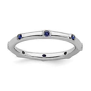 Solid 925 Sterling Silver Stackable Created Sapphire Blue September Gemstone Ring Eternity Band Size 7