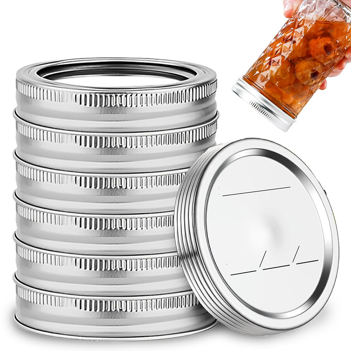 12 Pcs Antirust Regular Mouth Mason Jar Lids with Rings for Vacuum Sealer, Ball, Kerr Jars Canning Lids with Rings, Set of 6