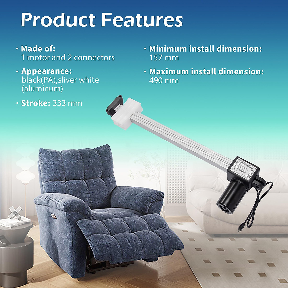 Okin Refined-R Motor Model JLDQ-12 & JLDQ.12.157.333H, Power Recliner Actuator Electric Lift Chair Motor Replacement Parts for JLDQ.12.157.333L