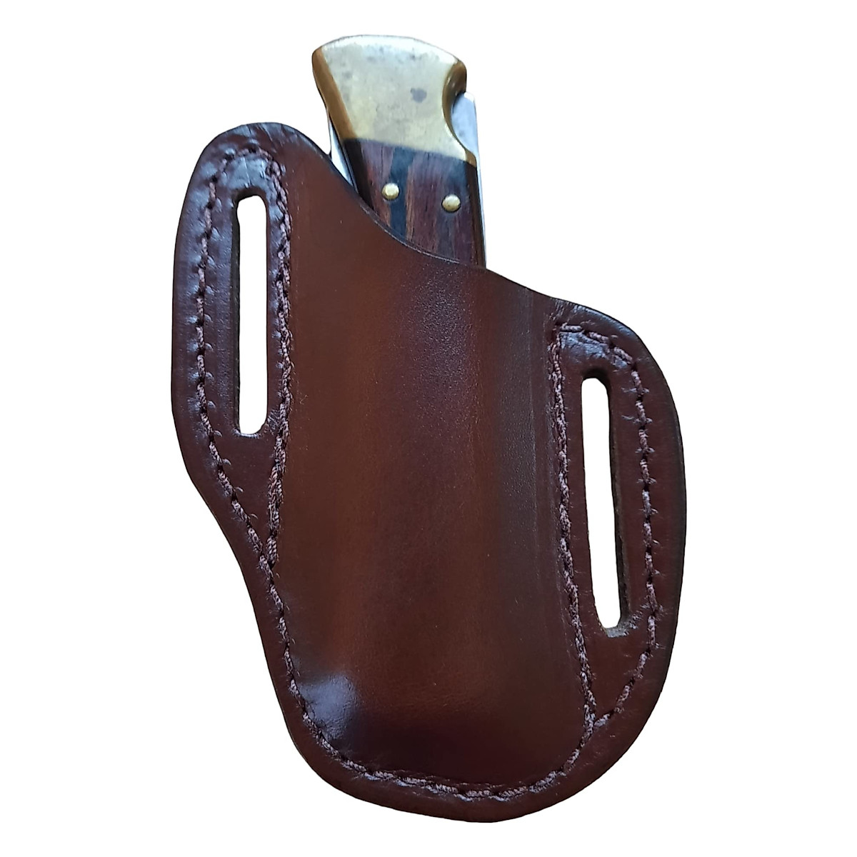 Leather Pocket Right Hand Knife Sheath for Buck 110 or 112 Knife, Folding Pancake Style Knife Holder, Brown