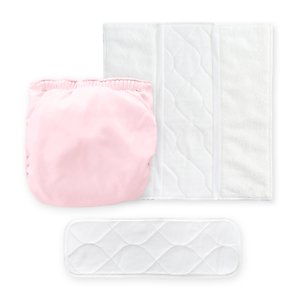Amazing Baby Hybrid Cloth Diaper Cover/Swim Diaper, Small, Sz 2 (8-15 lbs), Use Boosties Disposable or Reusable Inserts, Pastel Pink, SmartNappy Set: Cover + Tri-Fold + Booster Pad